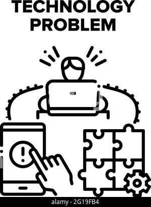 Error Warning Smartphone Operating System Black Line Pencil Drawing Vector. Shocked Man And ...