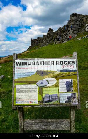 Windgather Rocks, Derbyshire with information sign, climbing ...