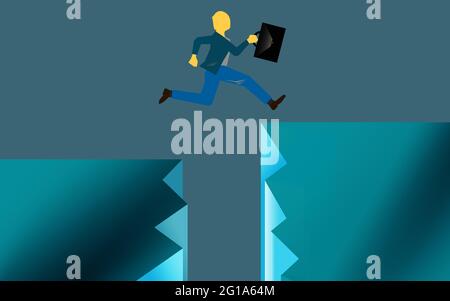 Taking risk jumping over gap, 3D rendering Stock Photo - Alamy