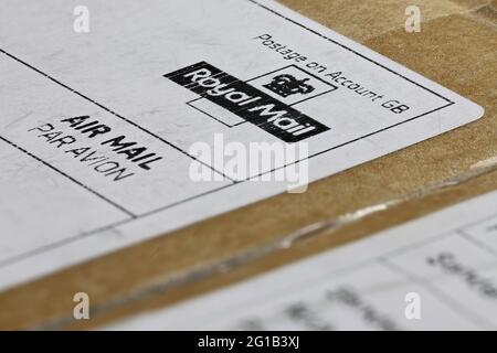 printed British Royal Mail Logo on parcel label Stock Photo - Alamy