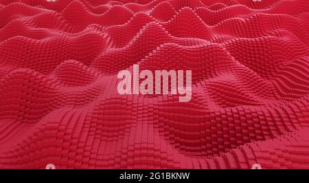 Abstract 3d rendering of chaotic red glass windows landscape structure ...