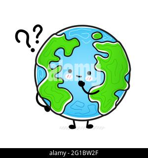 Cartoon earth and question mark, vector illustration. Black outlined ...