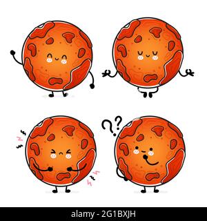 Vector mars colonization cartoon set. Spaceship, shuttle, rocket, mars ...