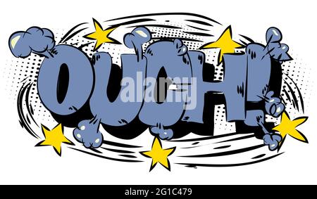Ouch sound comic book, pop style dotted. Vector cloud halftone ouch pop ...