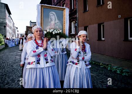 June 3, 2021, Swietochlowice, Lipiny, Poland: People in traditional ...