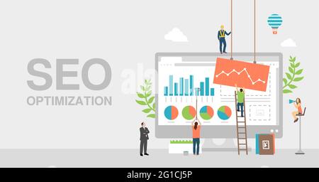 SEO isometric vector illustration. Search engine optimization service ...