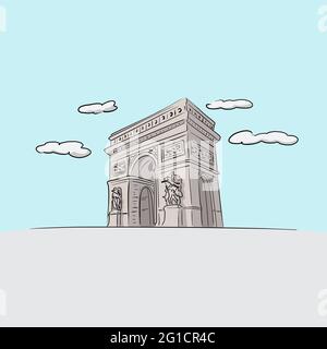 Arc De Triomphe hand drawn clipart, travel destination, illustration ...