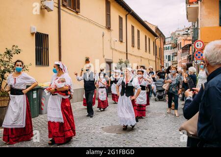 Nemi, Italy -June 6, 2021, strawberry festival takes place in the town ...