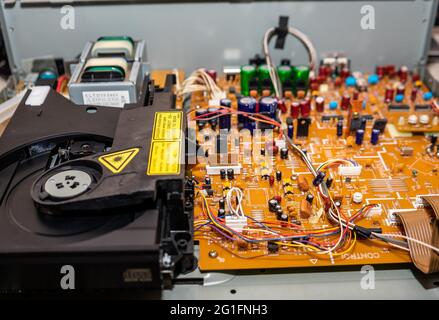 Technics vintage CD player internal circuits and laser mechanism Stock ...