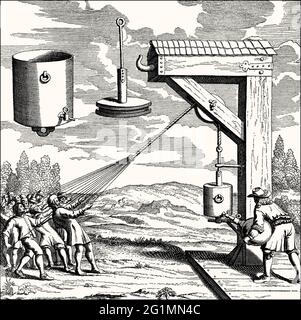 17th Century science experiment. Historical artwork showing scientific ...