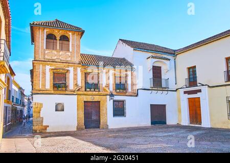 The Maimonides Square in a small town of Cordoba, Andalusia, Spain ...