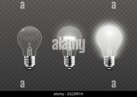 Vector 3d Realistic Glowing, Turned Off Electric Light Bulb Icon Set Isolated on Transparent ...