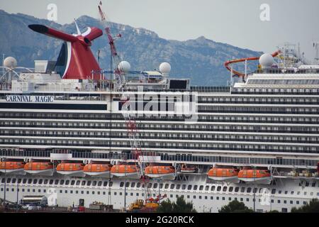Marseille, France. 1st June, 2021. Carnival Magic cruise ship docked in ...