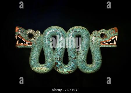 Turquoise mosaic of a double-headed serpent, Aztec/Mixtec, Mexico, 15th ...