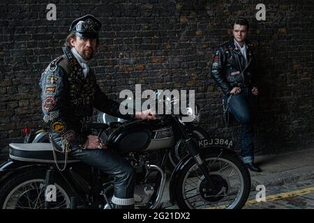 Rockers leather jacket covered in studs, patches and badges. Ton up Day ...