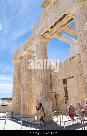 An Ionic column of the Propylaea of the Athenian acropolis after renovation was completed in ...