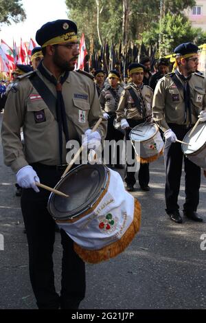 Hezbollah's al-Mahdi scouts march during the funeral procession of the ...
