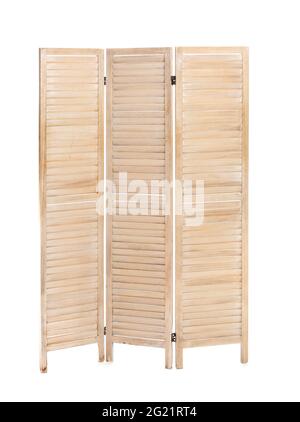 Wooden folding screen on white background Stock Photo - Alamy