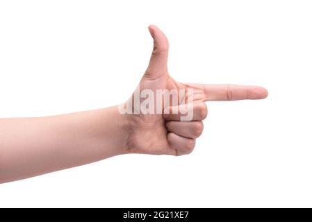 Pointing pistol-like hand gesture isolated Stock Photo - Alamy