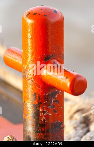 Cleat for mooring. Fastening for mooring ropes on a boat. Season of the ...