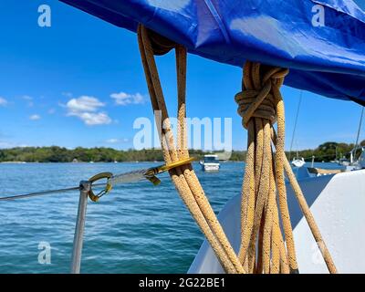 Sailing boat cockpit Stock Photo - Alamy