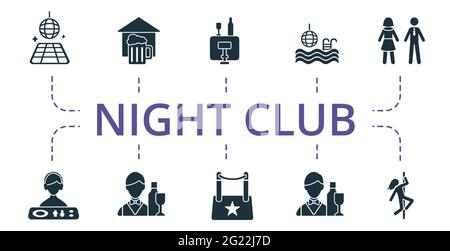 Night Life icon set. Contains editable icons night life theme such as ...