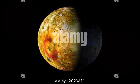 Io moon of Jupiter, black background Stock Photo - Alamy