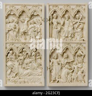 The diptych depicts four Christian scenes: Judgment Day, Christ's birth ...