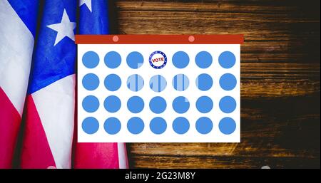 Composition of token template card and voting text over american flag ...