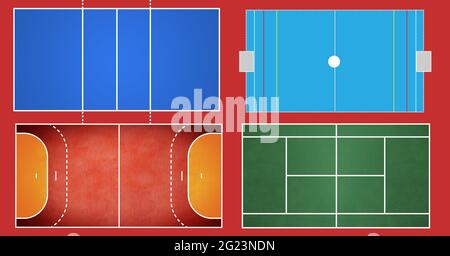 Composition of different sports fields on orange background Stock Photo ...