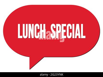 LUNCH text written in a red speech bubble stamp Stock Photo - Alamy