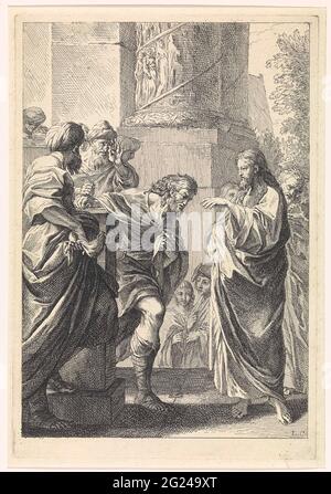 Calling of Matthew. Matthew bows before Christ. Other disciples watch ...