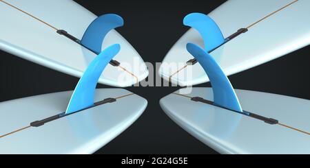 Different side by side and opposite surfboards in different colors - 3d ...