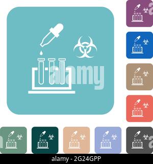 Biological experiment white flat icons on color rounded square ...