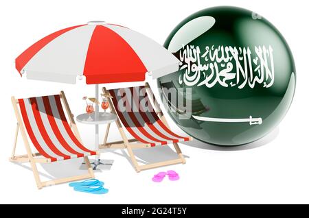 Flip flops with Saudi Arabian flag on the beach. Saudi Arabia resorts ...