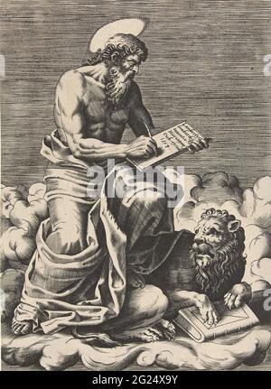 Marcus; Four evangelists. The evangelist Marcus sitting on a cloud and ...