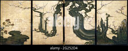 Old Plum 1646 Kano Sansetsu Japanese The massive black trunk of an ...