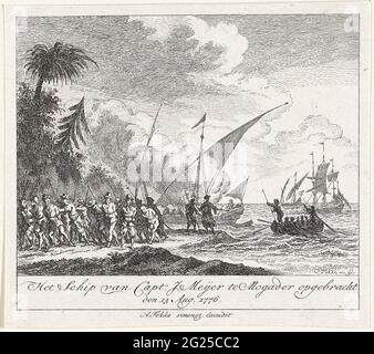 Ship of Captain J. Meijer in Mogador conquered, 1776, Simon Fokke, 1776 ...