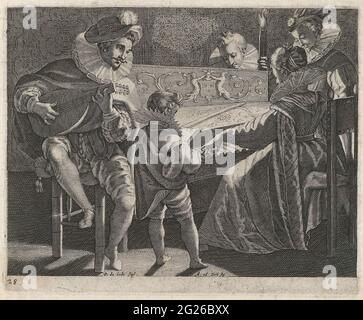 Two women musicians singing song playing classical guitar at music ...