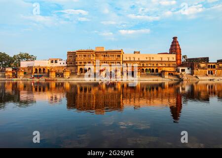 Sunset at the Keshi Ghat on Yamuna river in Vrindavan city in Uttar ...