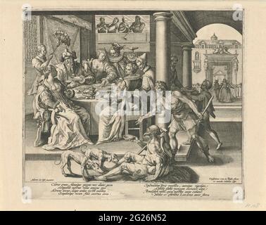 The parable of the rich man and Lazarus. Lazarus begs at the gate of ...