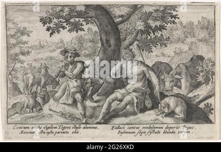 Jupiter and the cow; Metamorphoses from Ovid. Jupiter is under a tree ...