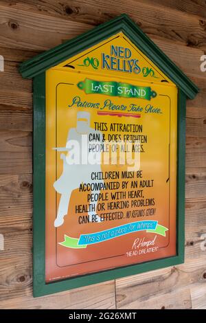 Sign outside the Ned Kelly experience in Glenrowan, Victoria Stock ...