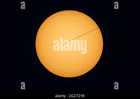 Transit of planet Mercury composite across the sun in 2019 Stock Photo ...