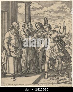 Tobias and the angel say goodbye to Tobit and Anna; History of Tobias ...