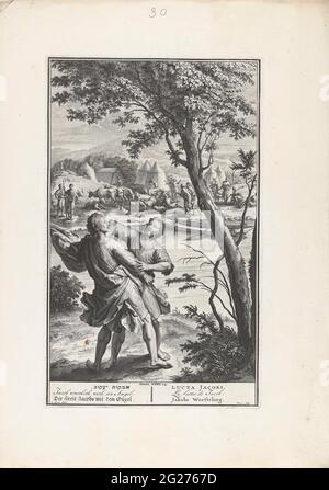 . Jacob struggles with the angel by the Jabbok River. Jacob's jar and ...