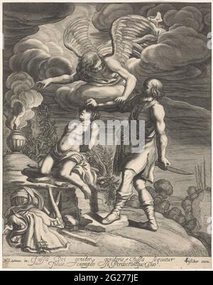 Sacrifice of Abraham, Abraham raises his knife to kill his son Isaac ...