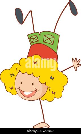 A doodle kid performing a break dance cartoon character isolated ...