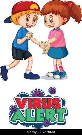 Keep Your Distance font in cartoon style with two children keeping ...