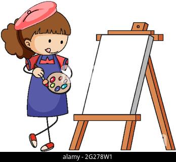 Little artist cartoon character with blank board isolated illustration ...
